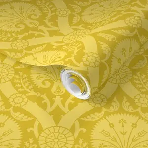 Spoonflower Floral Traditional Damask Persian Serpentine Traditional Wallpaper - Yellow
