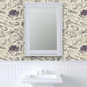 Spoonflower Veggies Gardening Vegetables Harvest Vintage Retro Custom Removable Wallpaper - Gray