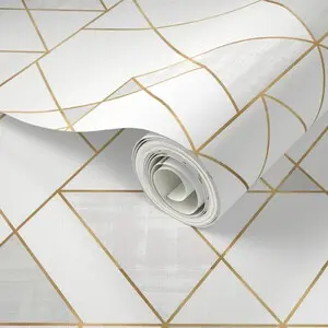 Spoonflower White Gold Triangles Neutral Geo Mod Custom Pre-pasted Wallpaper - White,gold,gray