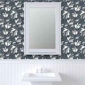 Spoonflower Black And White Vintage Hand Drawn Botanical Steel Traditional Wallpaper - Blue
