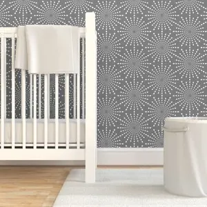 Spoonflower Star Gray White Celebration Fireworks Custom Pre-pasted Wallpaper
