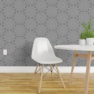 Spoonflower Star Gray White Celebration Fireworks Custom Pre-pasted Wallpaper