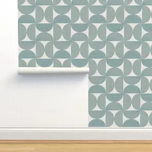 Spoonflower Inflexion Morning Mist 100% Natural Sisal Grasscloth Wallcovering - Aqua,blue