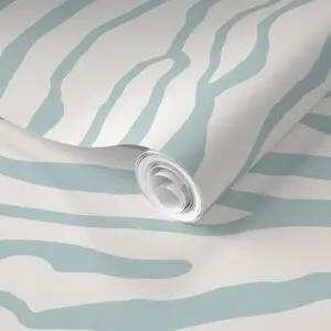 Spoonflower Blue Preppy Stripes Aqua Zebra Beach Waves Traditional Wallpaper - Green,gray