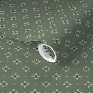Spoonflower Art Nouveau Traditional Multi Directional Dusty Traditional Wallpaper - Green,black