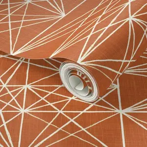 Spoonflower White Orange Modern Geometric Japanese Grid Lines Traditional Wallpaper - Orange,beige,brown