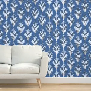Spoonflower Palm Frond In Cornflower 100% Natural Sisal Grasscloth Wallcovering