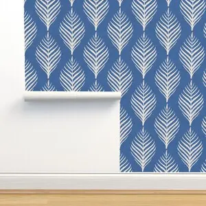 Spoonflower Palm Frond In Cornflower 100% Natural Sisal Grasscloth Wallcovering