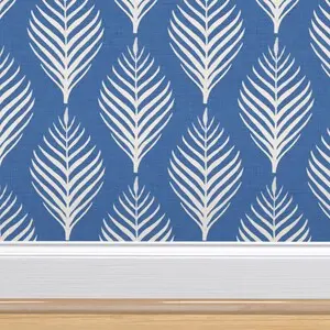 Spoonflower Palm Frond In Cornflower 100% Natural Sisal Grasscloth Wallcovering
