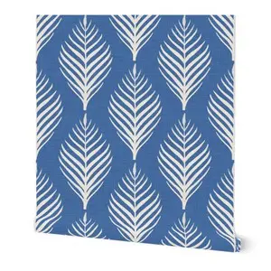 Spoonflower Palm Frond In Cornflower 100% Natural Sisal Grasscloth Wallcovering