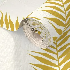 Spoonflower Palm Leaves Damask Gold 100% Natural Sisal Grasscloth Wallcovering - Gold,yellow