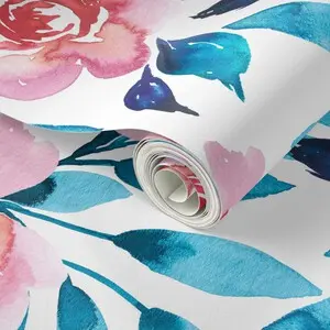 Spoonflower Indy Custom Removable Wallpaper - Blue,pink