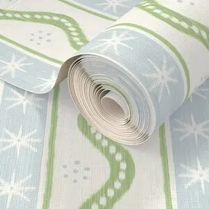 Spoonflower Charlie Soft Blue And 100% Natural Sisal Grasscloth Wallcovering - Green