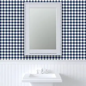 Spoonflower Navy White Gingham Check Blue Buffalo Plaid Traditional Wallpaper