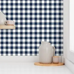 Spoonflower Navy White Gingham Check Blue Buffalo Plaid Traditional Wallpaper