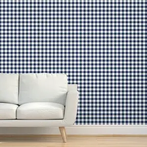Spoonflower Navy White Gingham Check Blue Buffalo Plaid Traditional Wallpaper