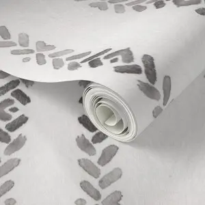 Spoonflower Stripes Watercolor Herringbone Grey And Traditional Wallpaper - Gray
