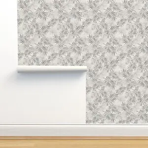 Spoonflower Palms In Silvers 100% Natural Sisal Grasscloth Wallcovering