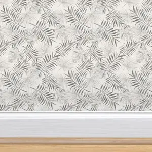 Spoonflower Palms In Silvers 100% Natural Sisal Grasscloth Wallcovering