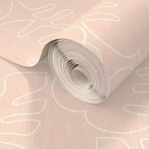 Spoonflower Jumbo Monstera Line Outline 100% Natural Sisal Grasscloth Wallcovering - Pink