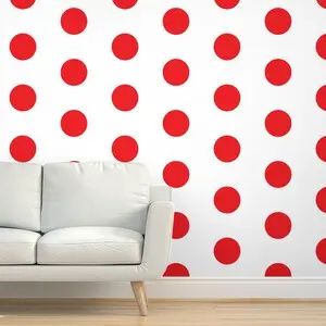 Spoonflower Dots Red White Circle Custom Pre-pasted Wallpaper