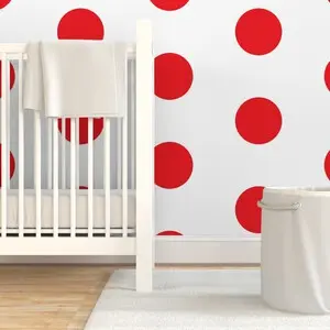 Spoonflower Dots Red White Circle Custom Pre-pasted Wallpaper