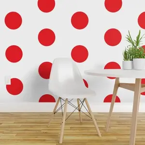 Spoonflower Dots Red White Circle Custom Pre-pasted Wallpaper