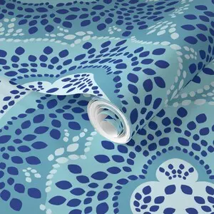 Spoonflower Flower Vintage Leaves Floral Retro Damask Traditional Wallpaper - Blue