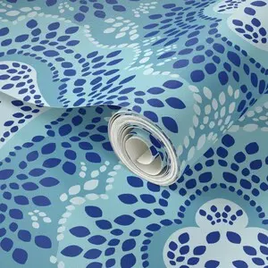 Spoonflower Flower Vintage Leaves Floral Retro Damask Traditional Wallpaper - Blue
