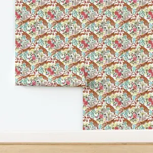 Spoonflower Garden Tiger Japanese Exotic Tigers Traditional Wallpaper - Gray,green