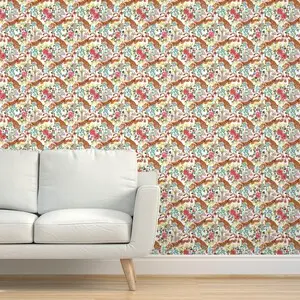Spoonflower Garden Tiger Japanese Exotic Tigers Traditional Wallpaper - Gray,green