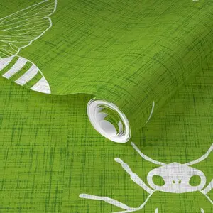 Spoonflower Chartreuse Bees Spring Green Blue Honey Bee Custom Pre-pasted Wallpaper - Green,white