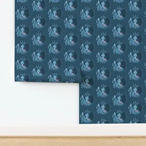 Spoonflower New York Patriotic Usa Vote Election Statue Of Traditional Wallpaper - Blue