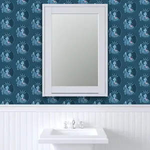 Spoonflower New York Patriotic Usa Vote Election Statue Of Traditional Wallpaper - Blue
