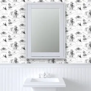 Spoonflower Black White Victorian Pride England Toile Custom Removable Wallpaper