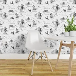 Spoonflower Black White Victorian Pride England Toile Custom Removable Wallpaper