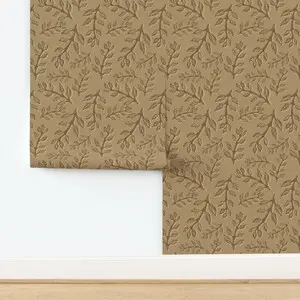 Spoonflower Nature Branch Block Linocut Traditional Wallpaper