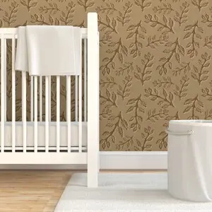 Spoonflower Nature Branch Block Linocut Traditional Wallpaper