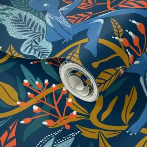 Spoonflower Insects Moths Botanical Plants Nature Leaves Leaf Custom Pre-pasted Wallpaper - Blue