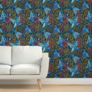 Spoonflower Insects Moths Botanical Plants Nature Leaves Leaf Custom Pre-pasted Wallpaper