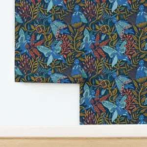 Spoonflower Insects Moths Botanical Plants Nature Leaves Leaf Custom Pre-pasted Wallpaper