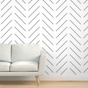 Spoonflower Black And White Bright Light Simple Neutral Zig Traditional Wallpaper
