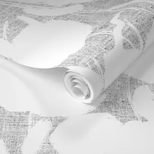Spoonflower Grey Abstract Light Poppies Neutral Black Custom Pre-pasted Wallpaper - White,gray