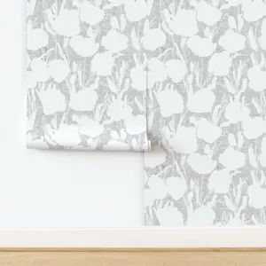 Spoonflower Grey Abstract Light Poppies Neutral Black Custom Pre-pasted Wallpaper