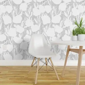 Spoonflower Grey Abstract Light Poppies Neutral Black Custom Pre-pasted Wallpaper