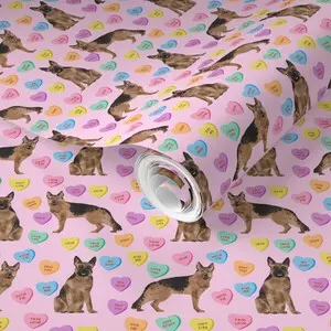 Spoonflower Dog Hearts Dogs Heart Sweet Food Sweets Custom Pre-pasted Wallpaper - Pink,brown