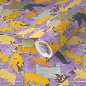 Spoonflower Dog Dogs Shepherd Agility Belgian Malinois Custom Pre-pasted Wallpaper - Purple,yellow,gray