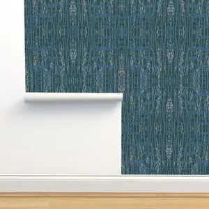 Spoonflower Century Blue Forest Grey 100% Natural Sisal Grasscloth Wallcovering - Green,blue,gray