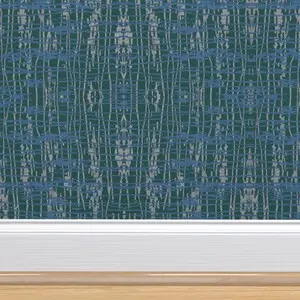 Spoonflower Century Blue Forest Grey 100% Natural Sisal Grasscloth Wallcovering - Green,blue,gray