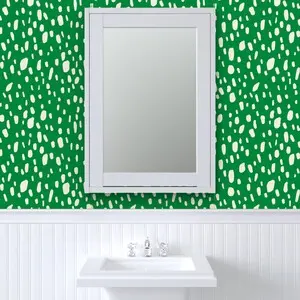 Spoonflower Dots Dotty Irish Animal Polka Sprinkles Custom Pre-pasted Wallpaper - Green